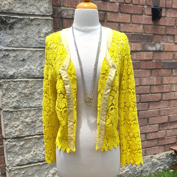 elevenses | Jackets & Coats | Elevenses Yellow Crochet Jacket | Poshmark